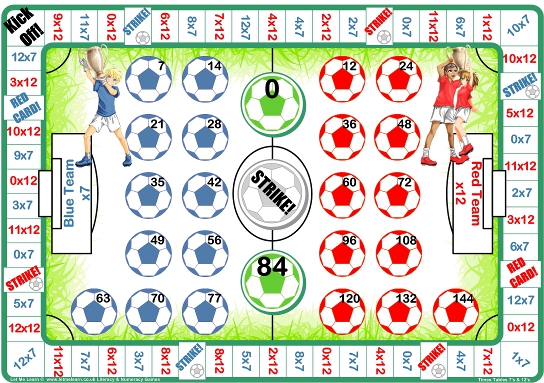 7x 12x FOOTBALL TIMES TABLE Board Game 7x-12x-football-times-table-board-game