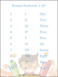 Roman Numerals 1-10 Chart Free Printable Template